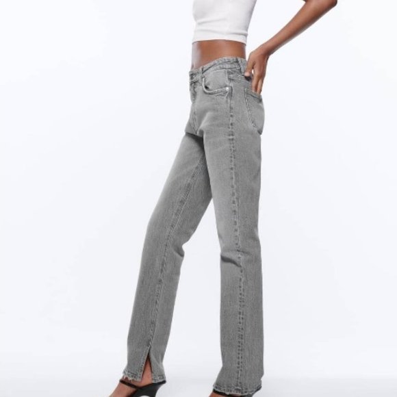 Zara | Jeans | Zara 9s Full Length Split Hem Gray Jeans | Poshmark